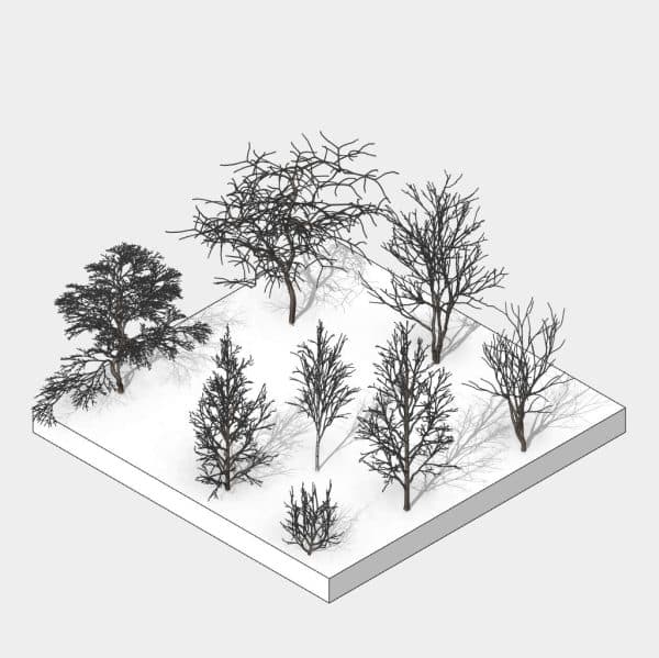 8 Revit Asian Tree Families Pack - scalable, customizable in detail